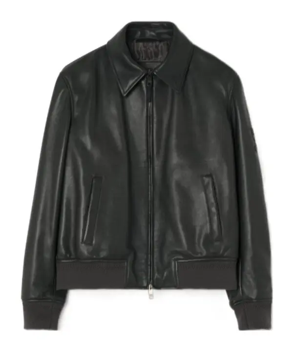 Burberry Leather Bloomsbury Bomber Jacket - Soot