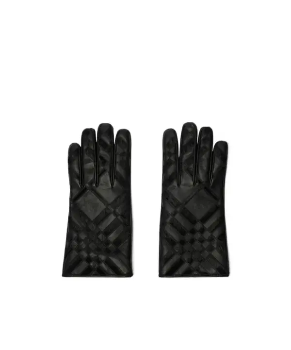 Burberry Check Intarsia Leather Gloves
