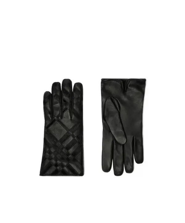 Burberry Check Intarsia Leather Gloves