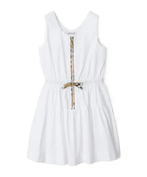 Burberry Check Trim Cotton Dress - White