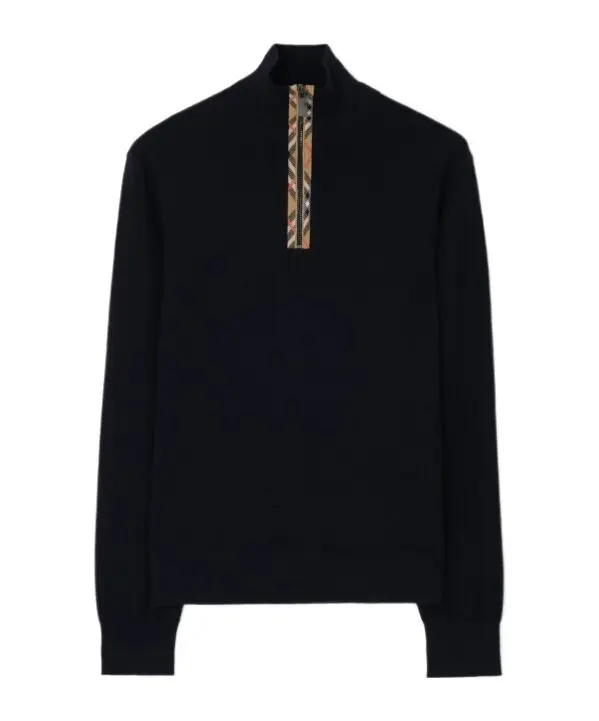 Burberry Check Trim Wool Half-zip Sweater