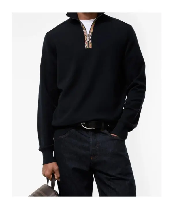 Burberry Check Trim Wool Half-zip Sweater