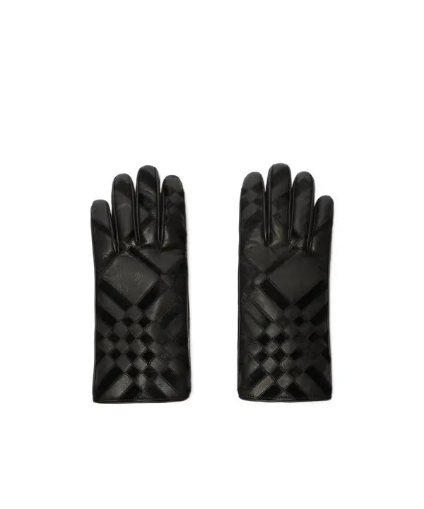 Burberry Check Intarsia Leather Gloves