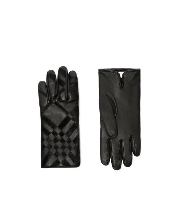 Burberry Check Intarsia Leather Gloves