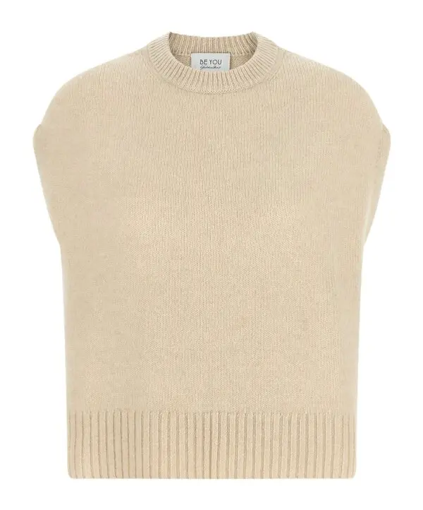 BE YOU Crew-neck Knit Vest - Beige