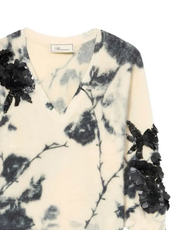 Blumarine Floral-print Sequin-embellished Sweater - Amberlight Black