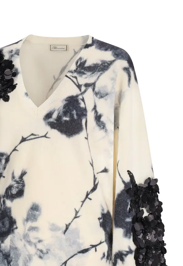 Blumarine Floral-print Sequin-embellished Sweater - Amberlight Black