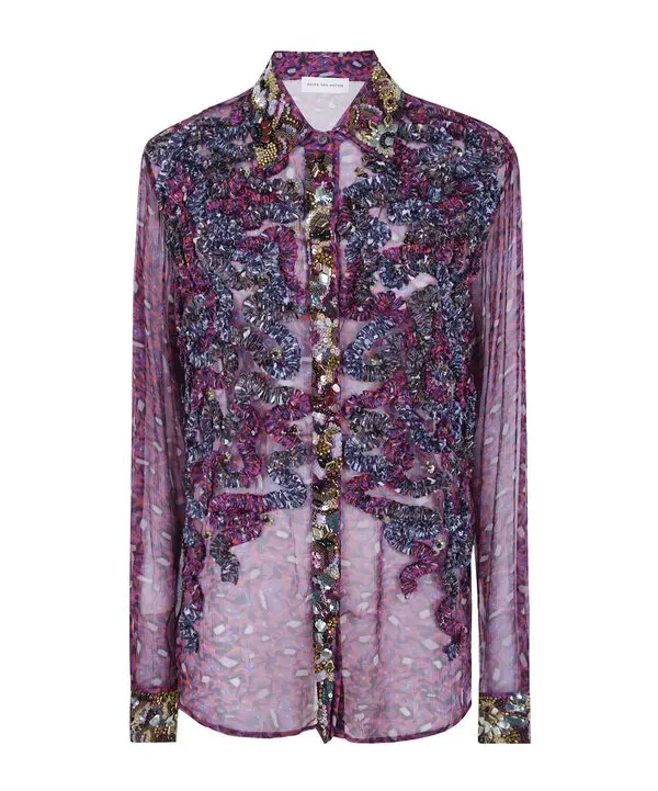 Dries Van Noten Sheer Chiffon Sequin Embellished Shirt