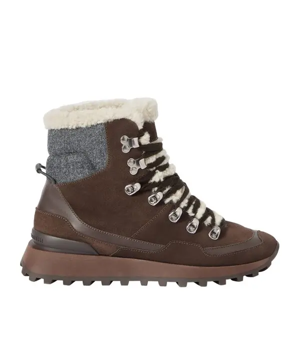 Brunello Cucinelli Suede And Shearling Lace-up Runners