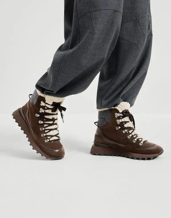 Brunello Cucinelli Suede And Shearling Lace-up Runners