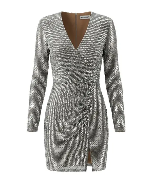 SELF-PORTRAIT Embellished Wrap Mini Dress