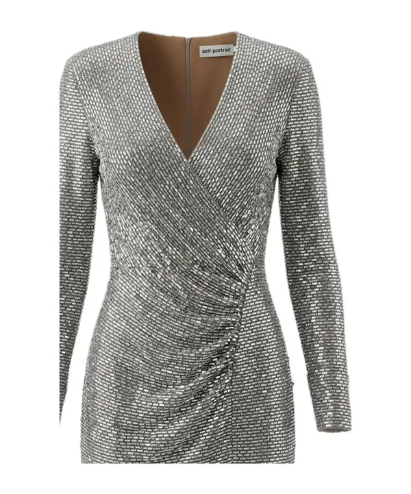 SELF-PORTRAIT Embellished Wrap Mini Dress