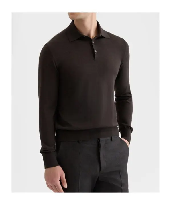 Agnona Long-sleeve Polo Shirt - Dark Brown