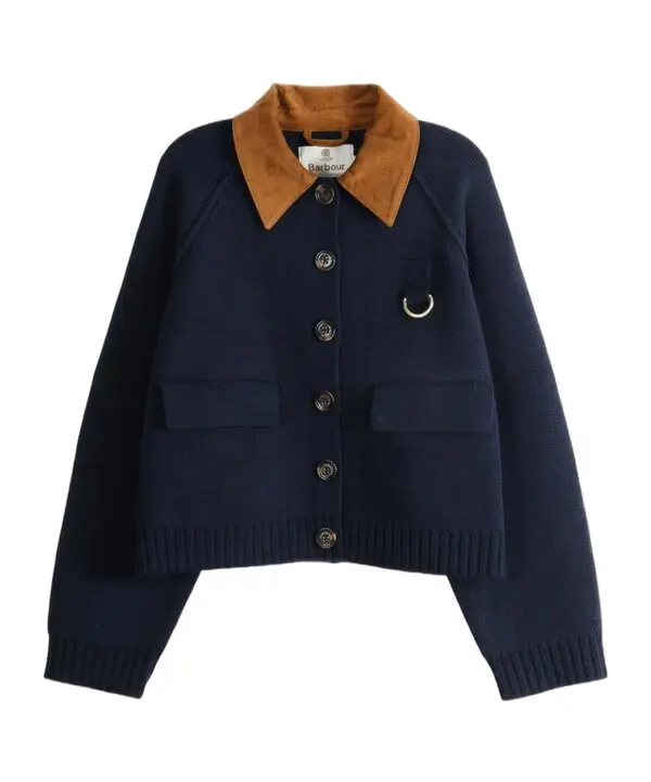 Barbour Contrast Collar Cropped Knit Jacket