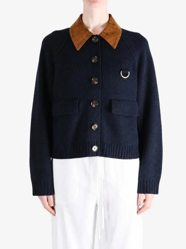 Barbour Contrast Collar Cropped Knit Jacket
