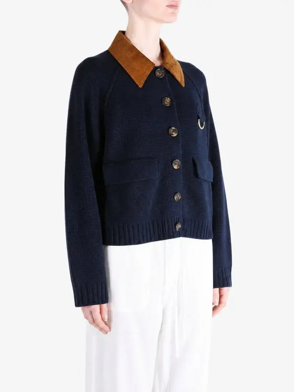 Barbour Contrast Collar Cropped Knit Jacket