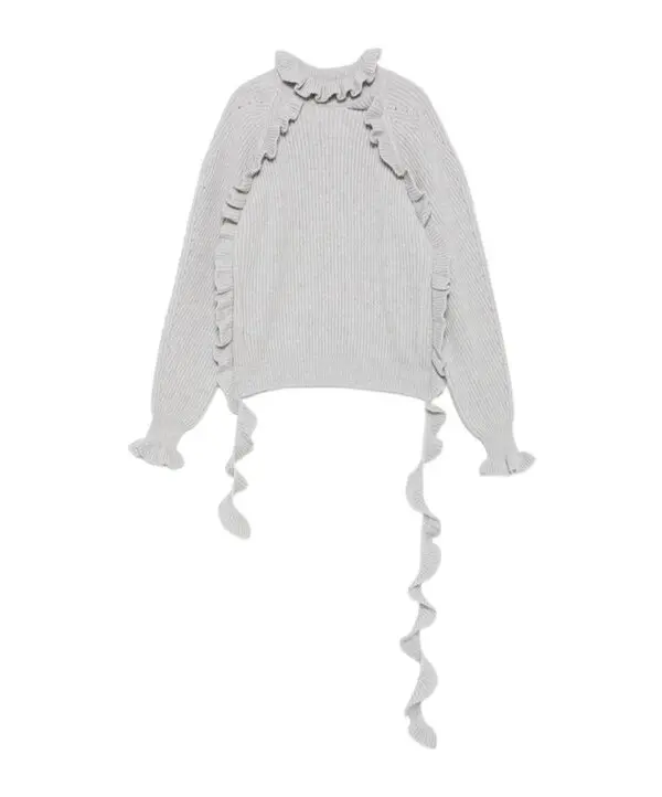 Blumarine Ruffled High-neck Long-sleeve Knit Top