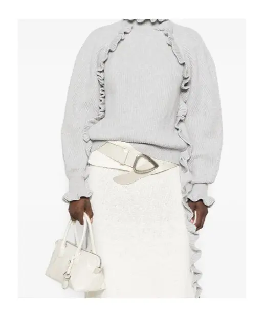 Blumarine Ruffled High-neck Long-sleeve Knit Top
