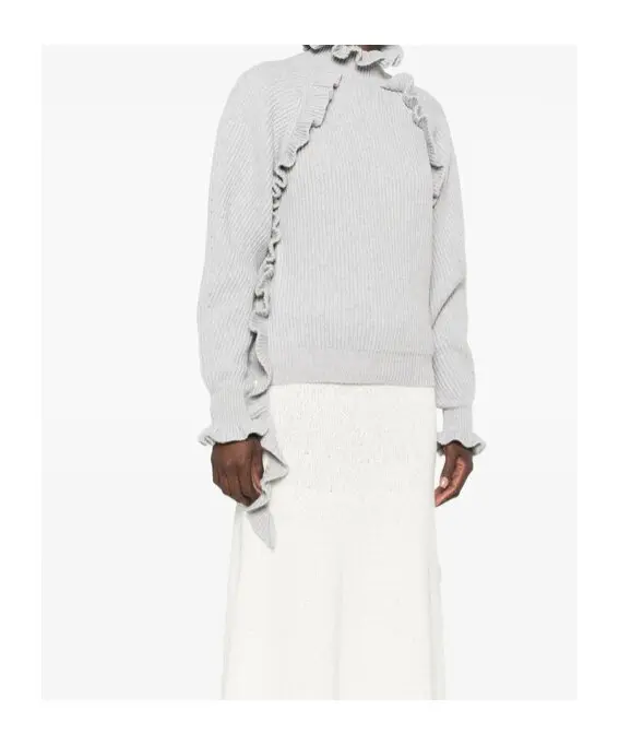Blumarine Ruffled High-neck Long-sleeve Knit Top