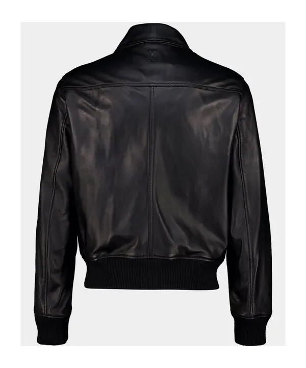 AMI Paris Lamb Leather Zipped Jacket - Black