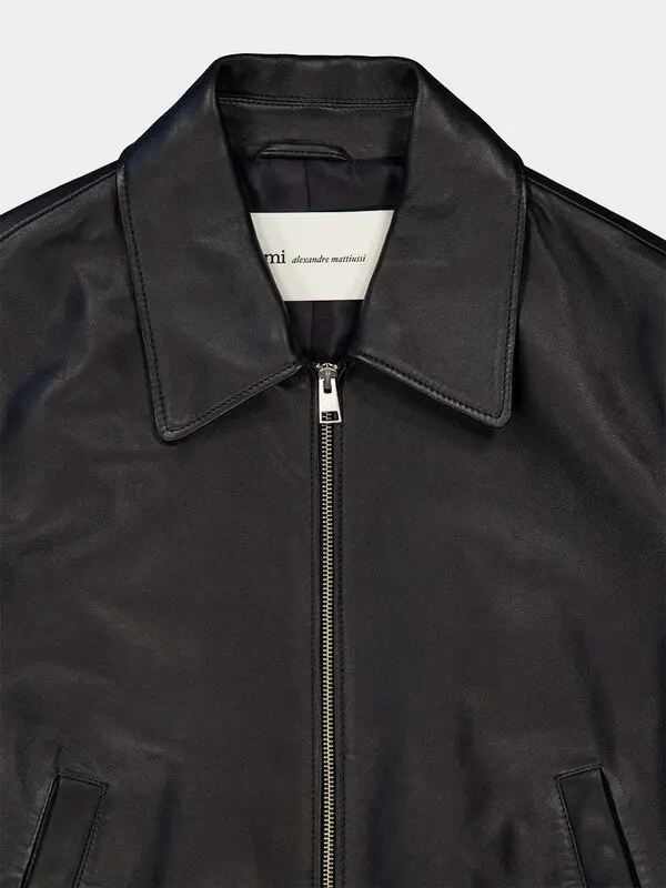 AMI Paris Lamb Leather Zipped Jacket - Black