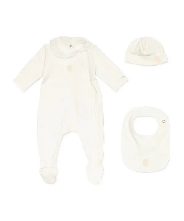 Chloé Long-sleeve Bodysuit, Hat, And Bib Set