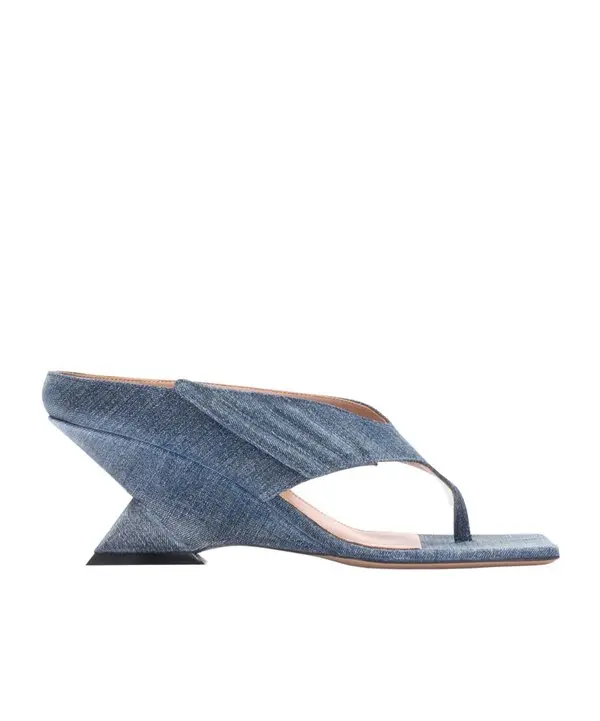 Attico Asymmetric Wedge Thong Sandals - Blue