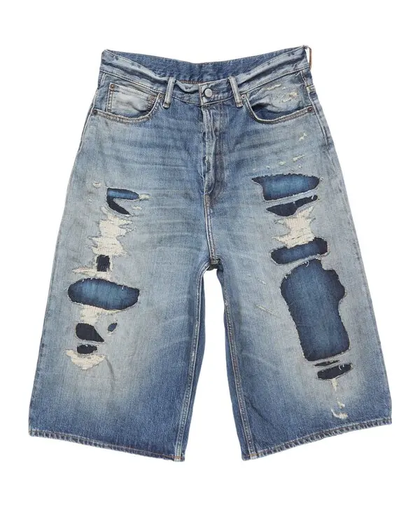 Acne Studios Mended Denim Shorts - Medium Blue