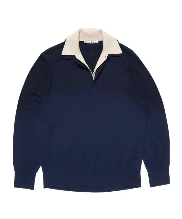 Acne Studios Contrast-collar Silk-blend Sweater - Navy/beige