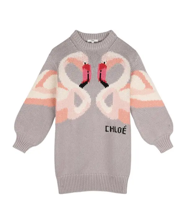 Chloé Flamingo Intarsia Knitted Sweater Dress