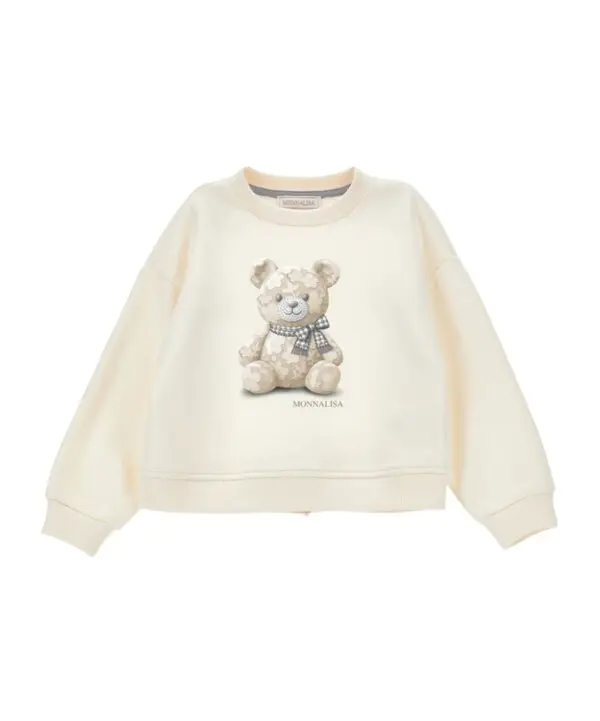Monnalisa Teddy Bear Print Bow Detail Sweater