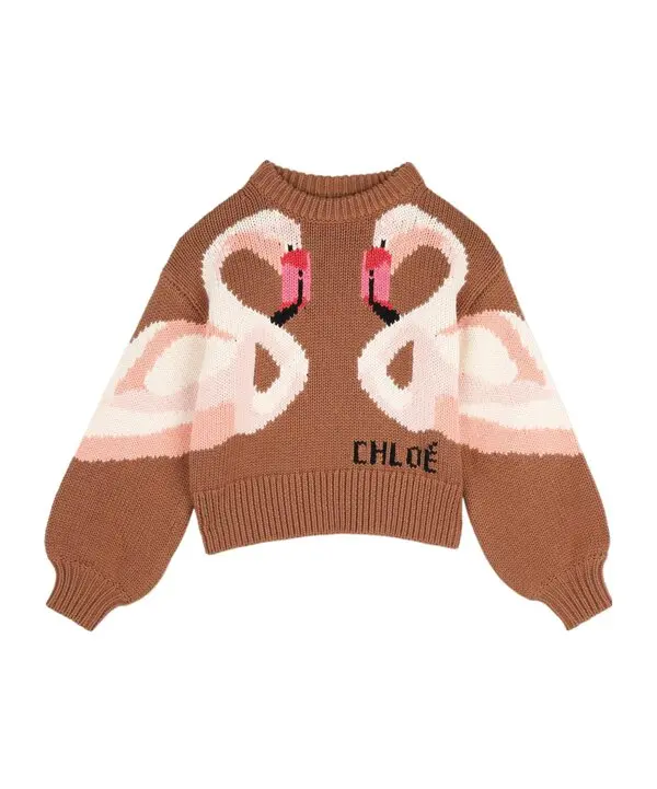Chloé Flamingo-intarsia Logo-embroidered Sweater