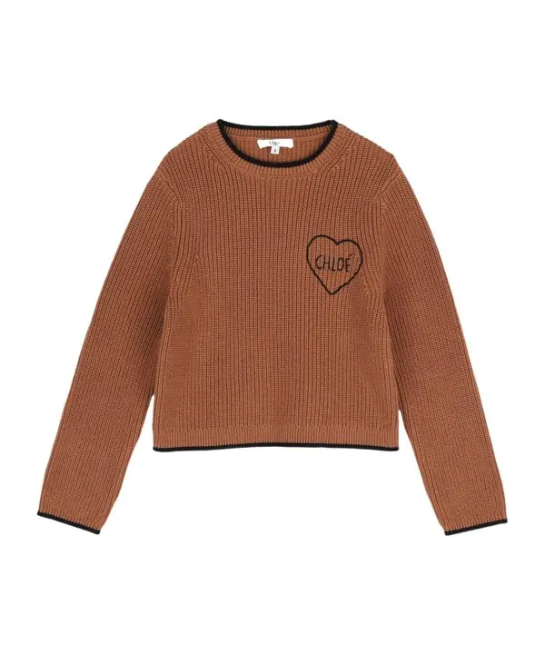 Chloé Heart-embroidered Ribbed-knit Sweater