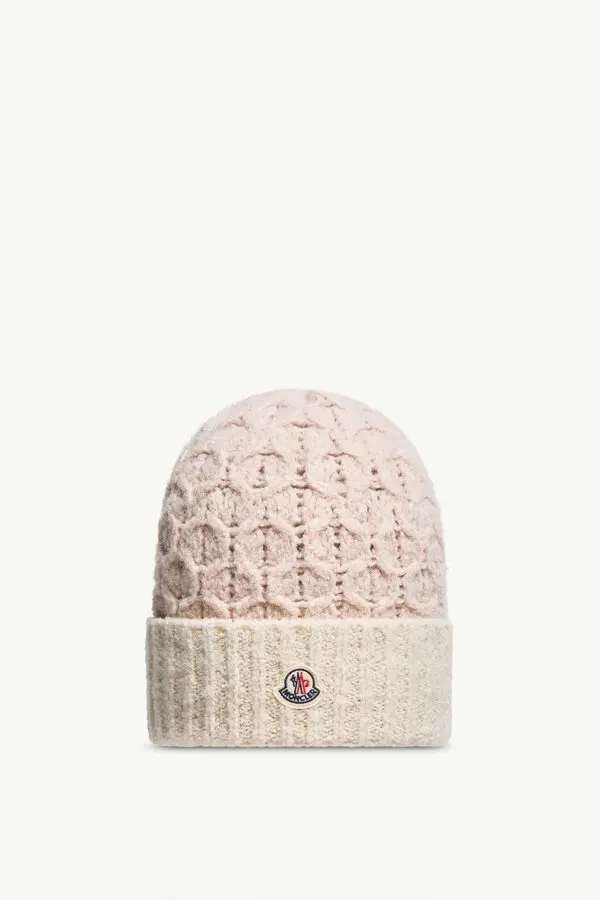 Moncler Mouliné Cable Wool Blend Beanie - Pink