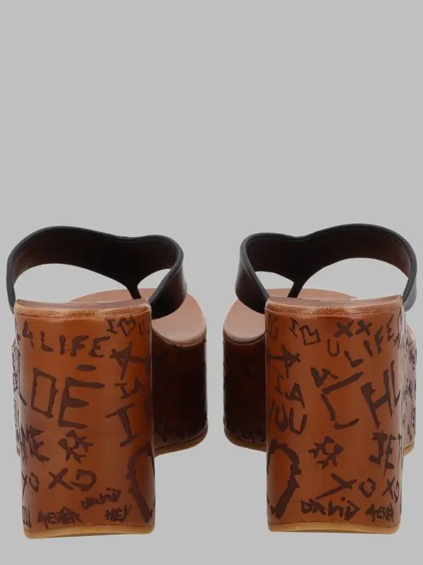 Chloé Leather Maxime Wedge Thong Slides