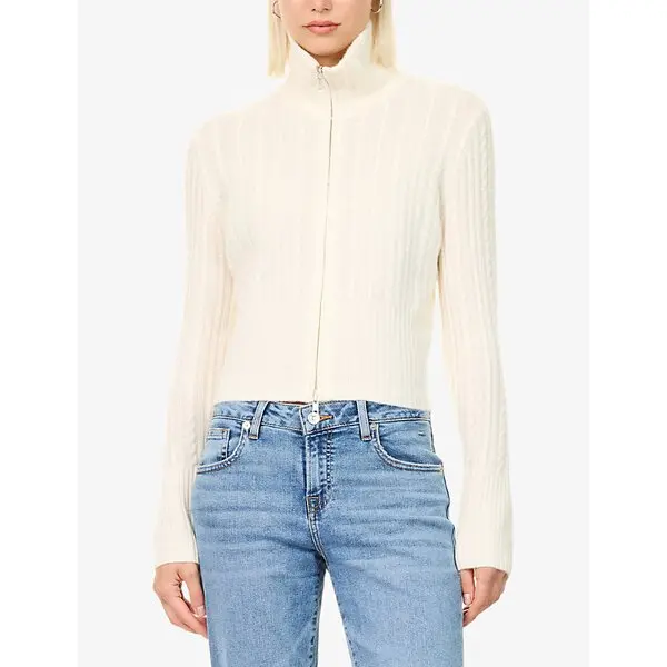 Good American Funnel-neck Cable-knit Cardigan