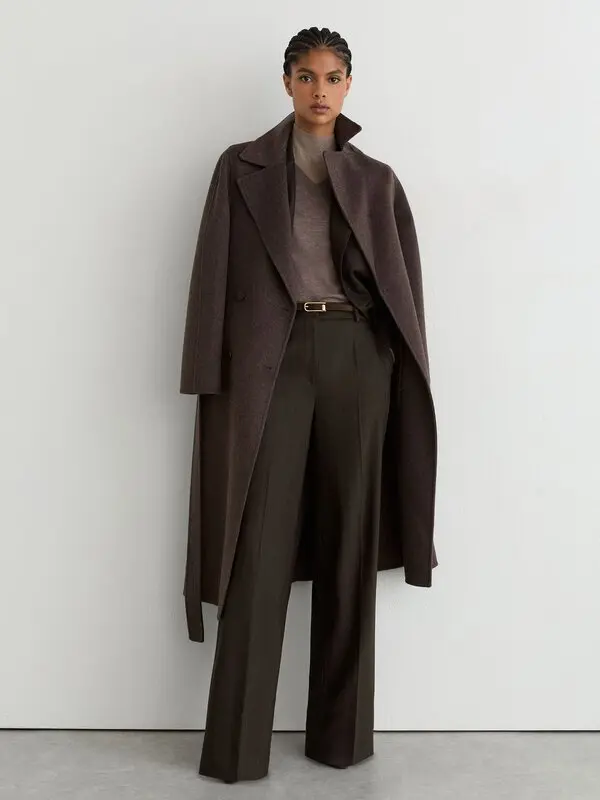 REISS Dawson Petite Wool-blend Herringbone Wide-leg Trousers
