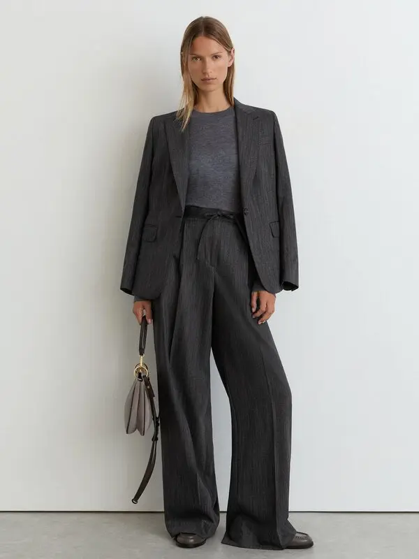 REISS Derby Wool-blend Wide-leg Drawstring Trousers - Dark Grey