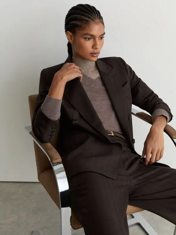 REISS Dawson Petite Wool-blend Herringbone Double-breasted Blazer