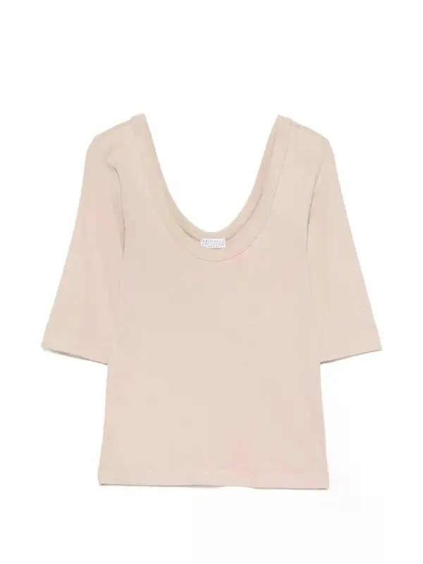 Brunello Cucinelli Scoop-neck Elbow-sleeve T-shirt - Neutrals