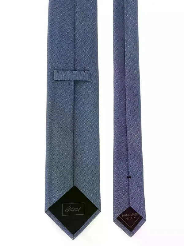 Brioni Silk Herringbone Polka-dot Neck Tie - Blue