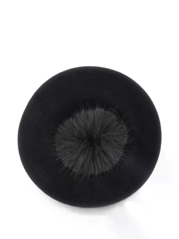 Borsalino Pompom-detail Wool Beret - Black