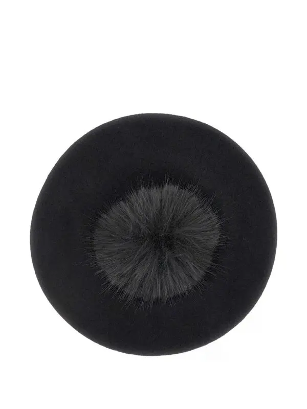 Borsalino Pompom-detail Wool Beret - Black