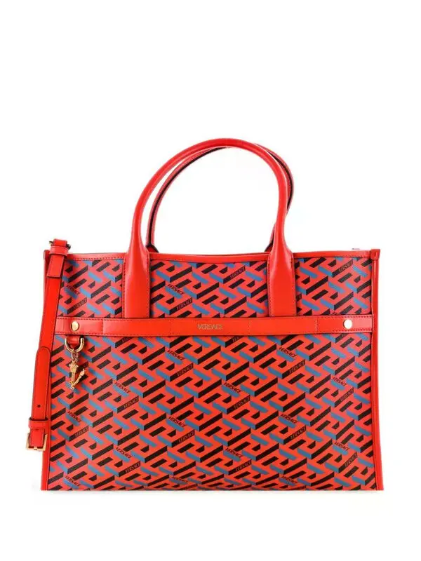 Versace Top Handle La Greca Signature Coated Canvas Medium Tote Bag