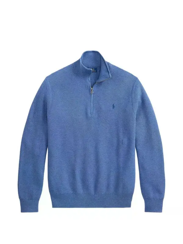 Polo Ralph Lauren Mesh-knit Cotton Quarter-zip Jumper - Blue