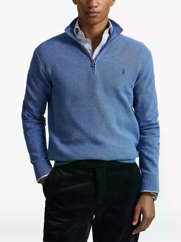 Polo Ralph Lauren Mesh-knit Cotton Quarter-zip Jumper - Blue