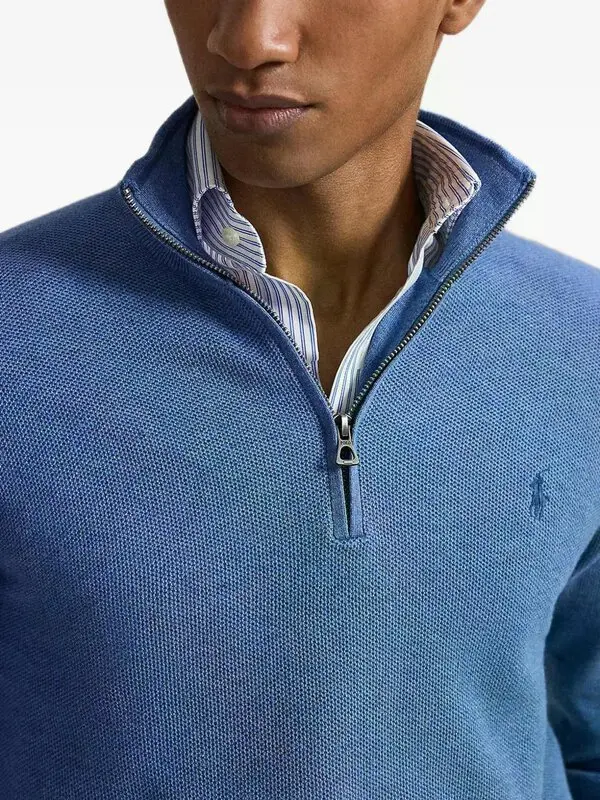 Polo Ralph Lauren Mesh-knit Cotton Quarter-zip Jumper - Blue