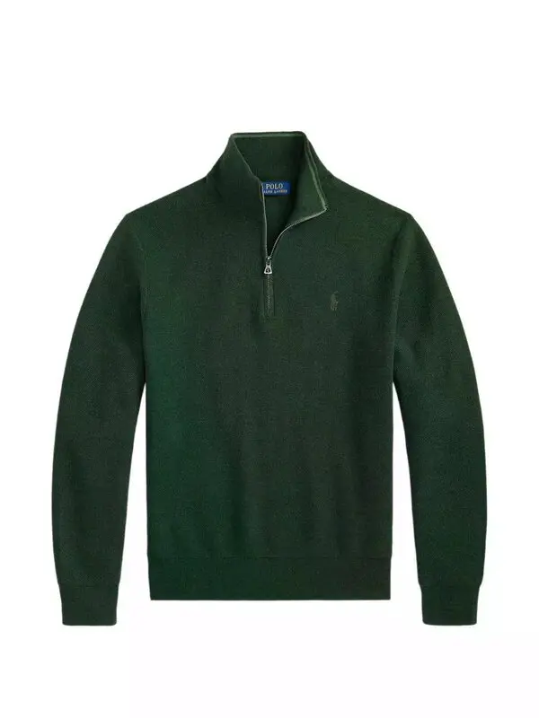 Polo Ralph Lauren Mesh-knit Cotton Quarter-zip Jumper - Green