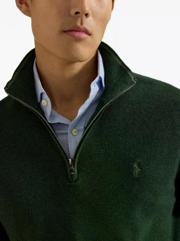 Polo Ralph Lauren Mesh-knit Cotton Quarter-zip Jumper - Green