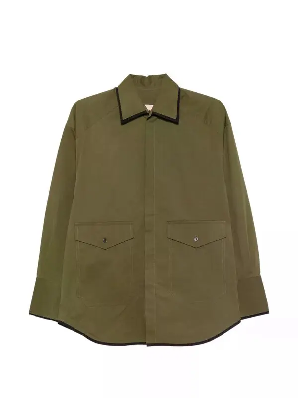Plan C Contrast-trim Flap-pocket Shirt - Green